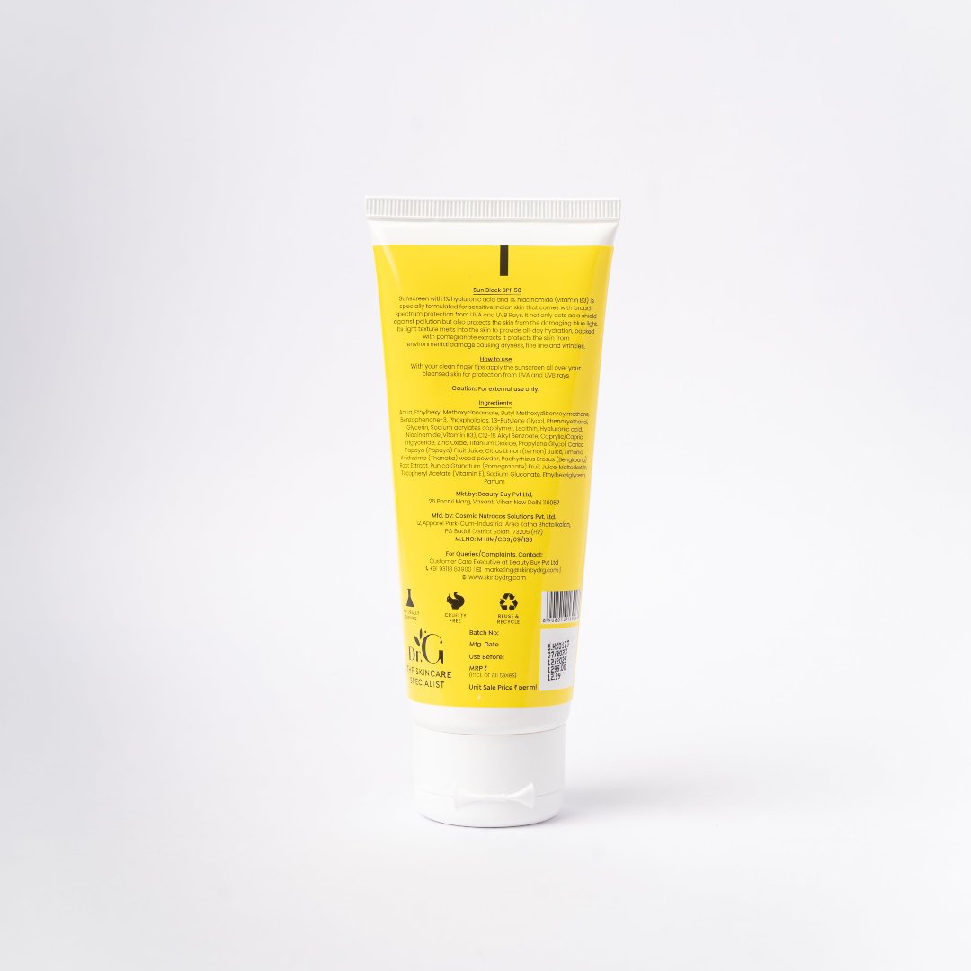 Dr G Sun Block SPF 50: Broad-Spectrum Sunscreen | Shields UVA/UVB rays ...